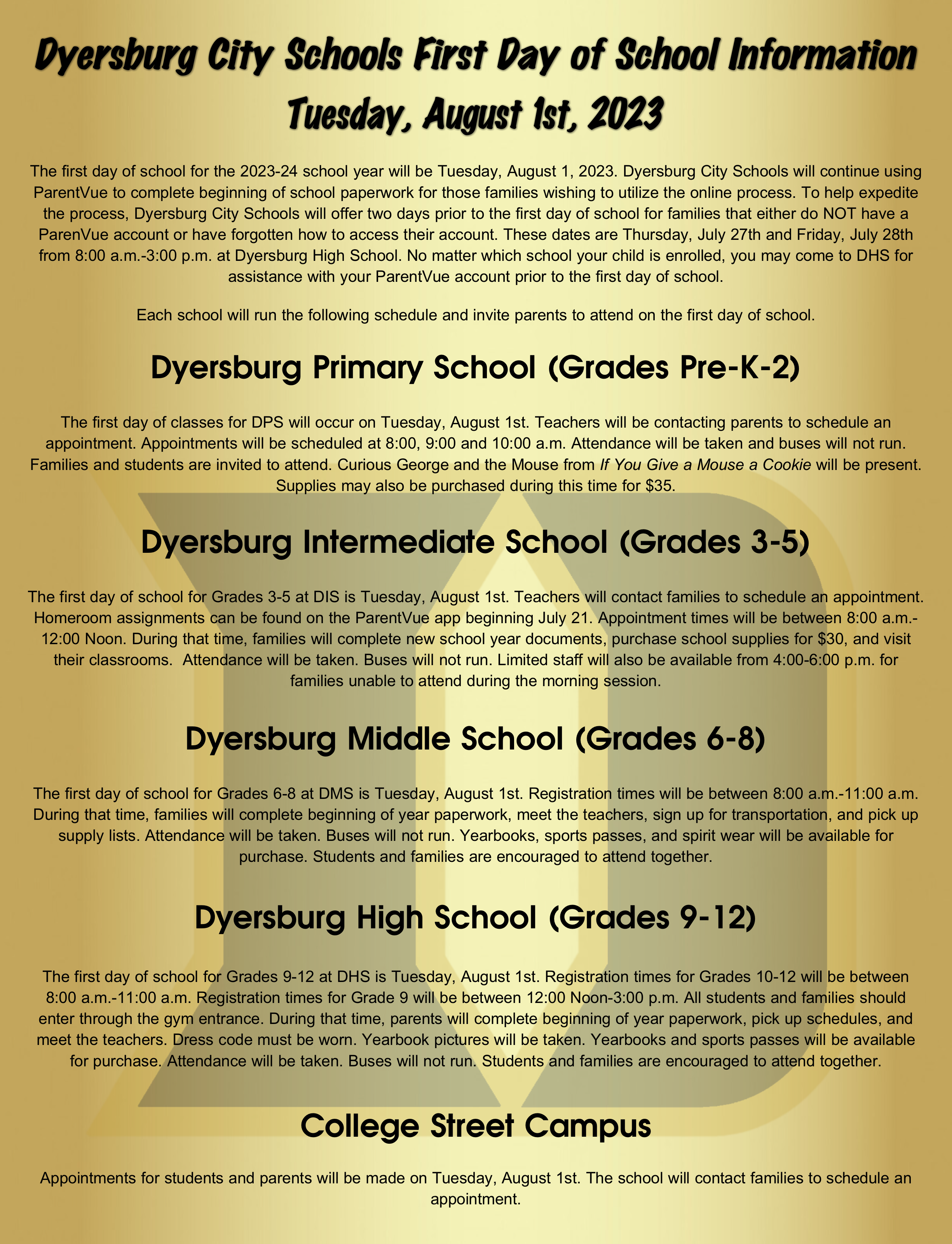 2023 2024 First Day Of School Information 